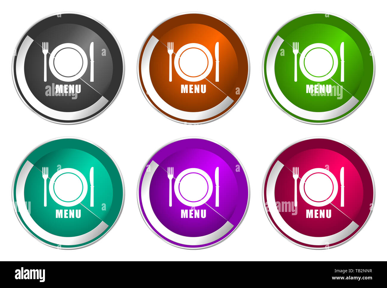 Menu icon set, silver metallic web buttons Stock Photo - Alamy