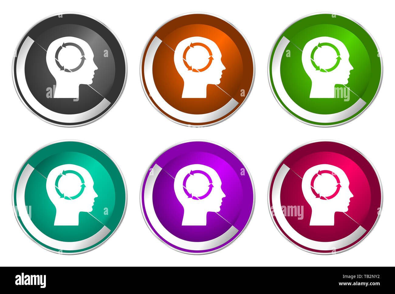 Head icon set, silver metallic web buttons Stock Photo - Alamy