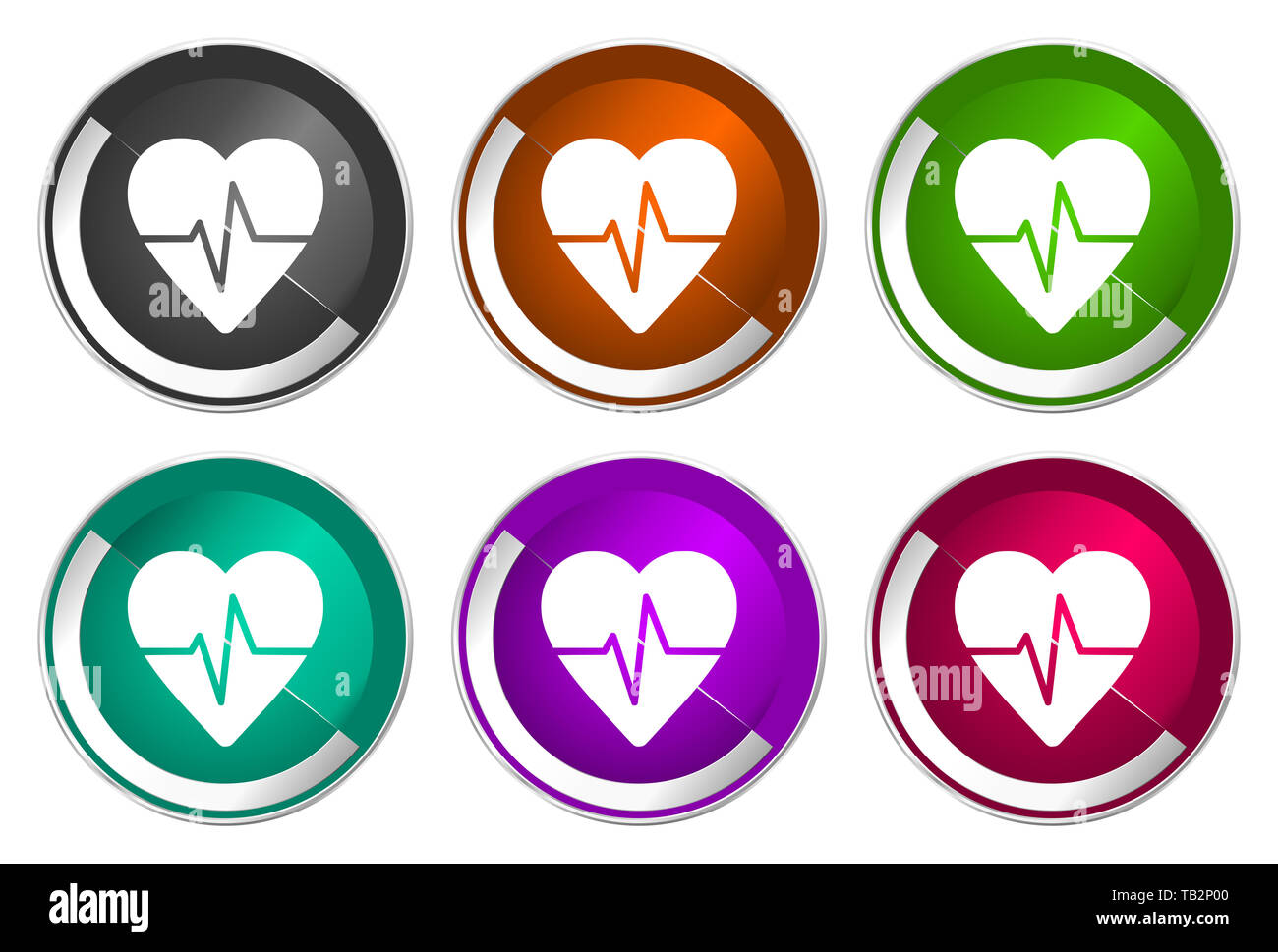Pulse icon set, silver metallic web buttons Stock Photo - Alamy