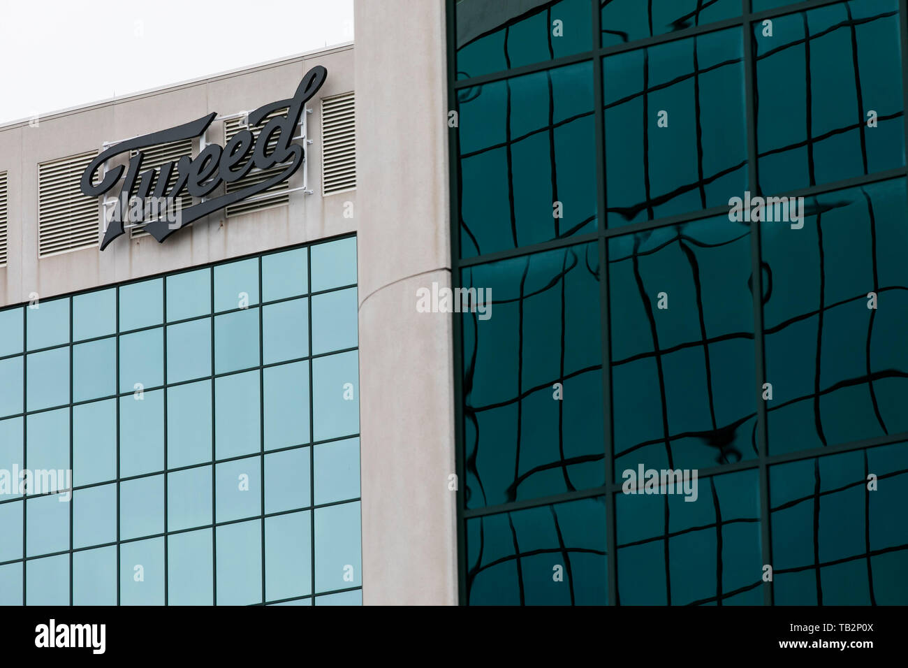 A Tweed logo sign outside of a facility occupied by Canopy Growth ...