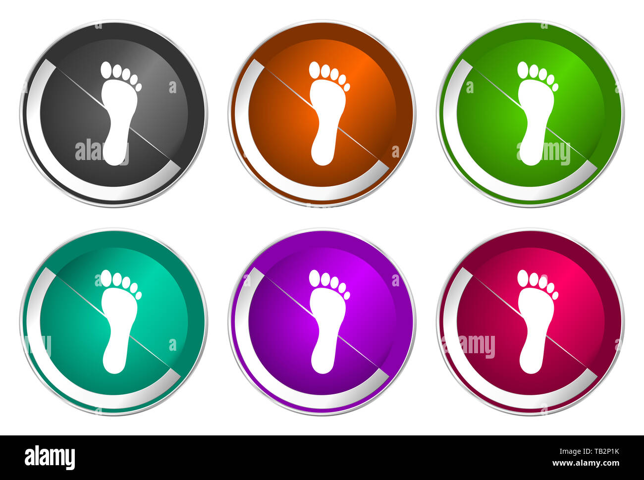 Foot icon set, silver metallic web buttons Stock Photo - Alamy