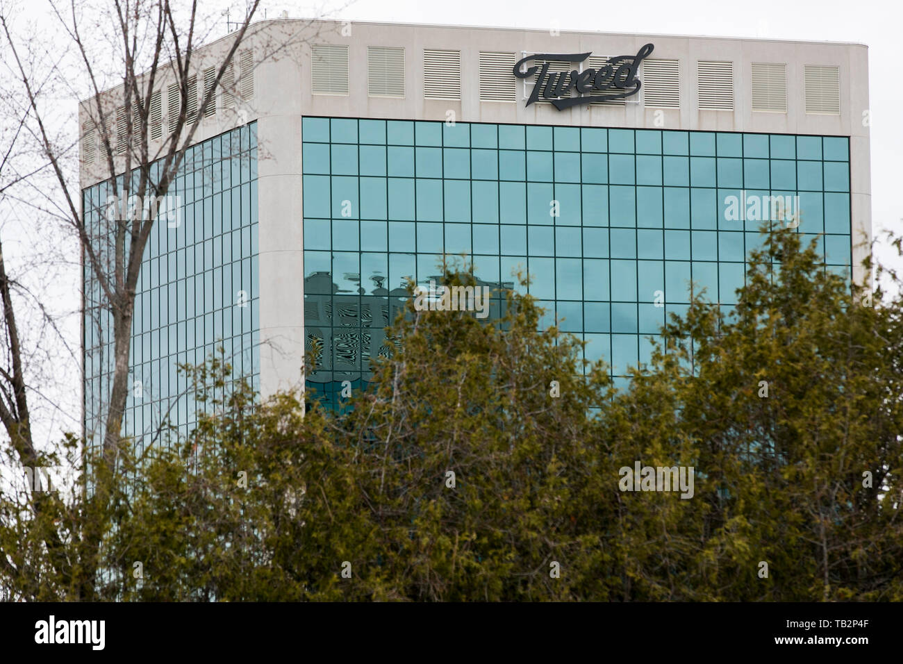 A Tweed logo sign outside of a facility occupied by Canopy Growth ...