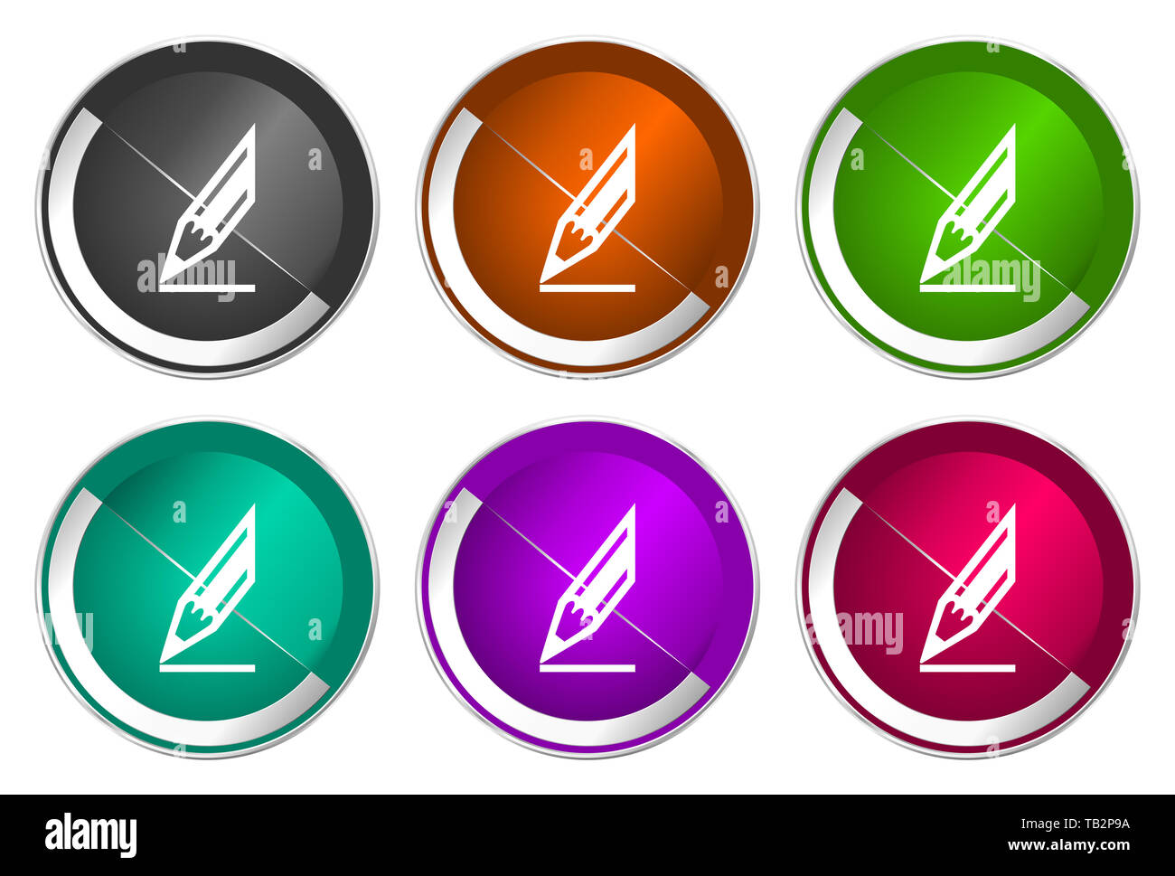 Pencil icon set, silver metallic web buttons Stock Photo - Alamy