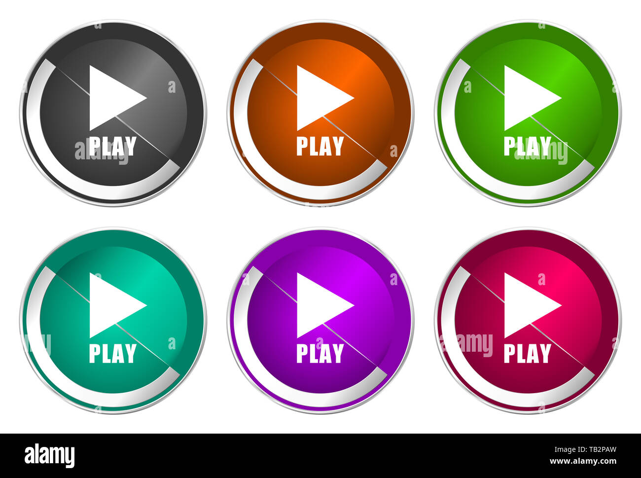 Play icon set, silver metallic web buttons Stock Photo - Alamy
