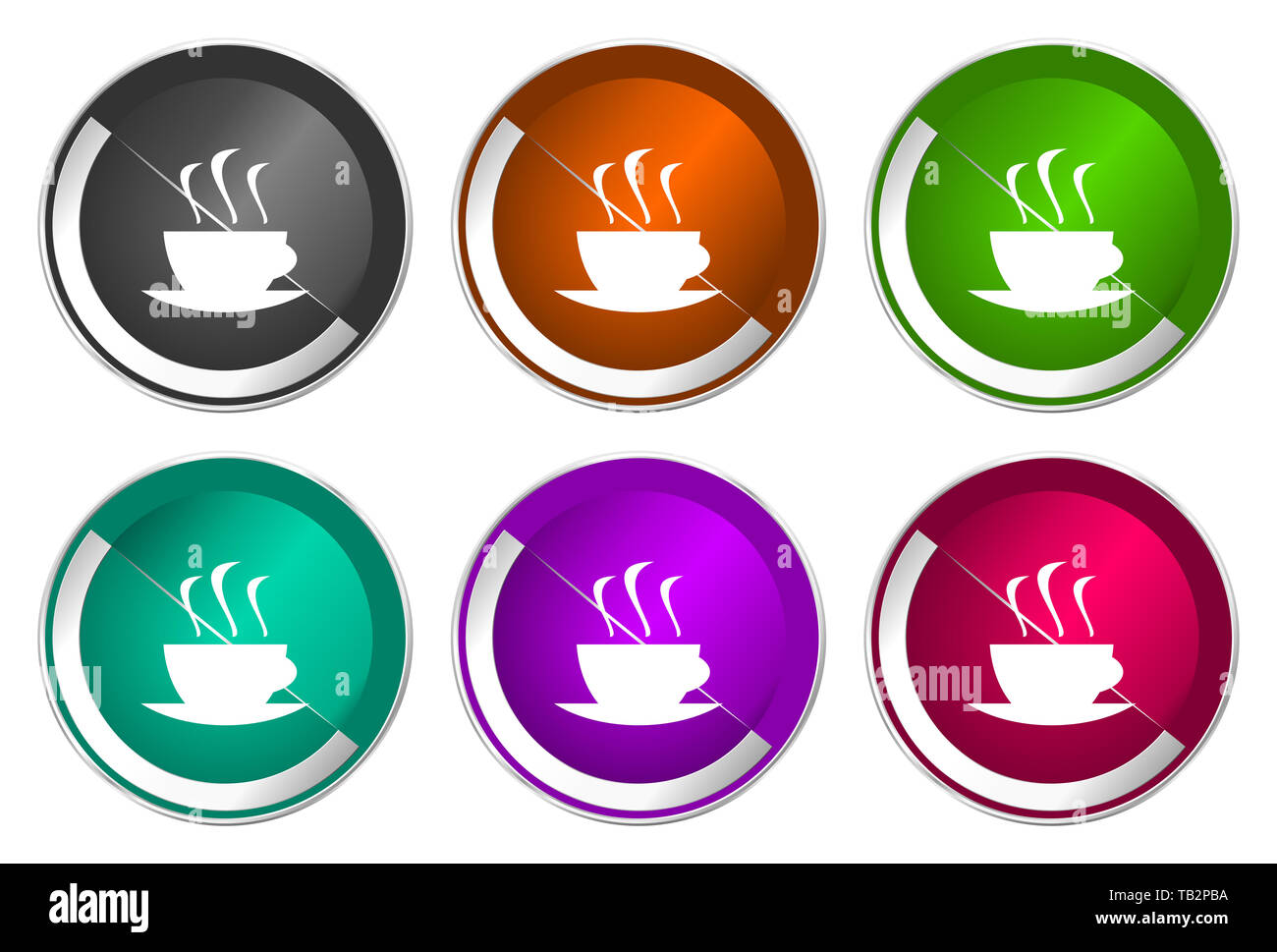 Coffee icon set, silver metallic web buttons Stock Photo - Alamy