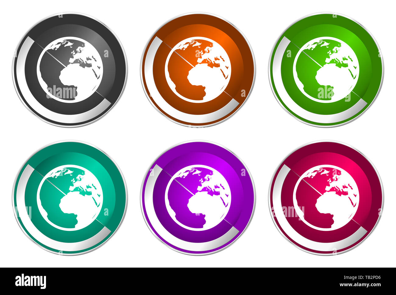 Earth icon set, silver metallic web buttons Stock Photo - Alamy