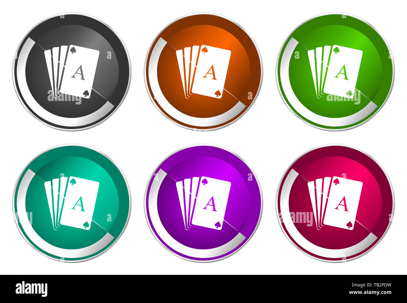 Card icon set, silver metallic web buttons Stock Photo - Alamy