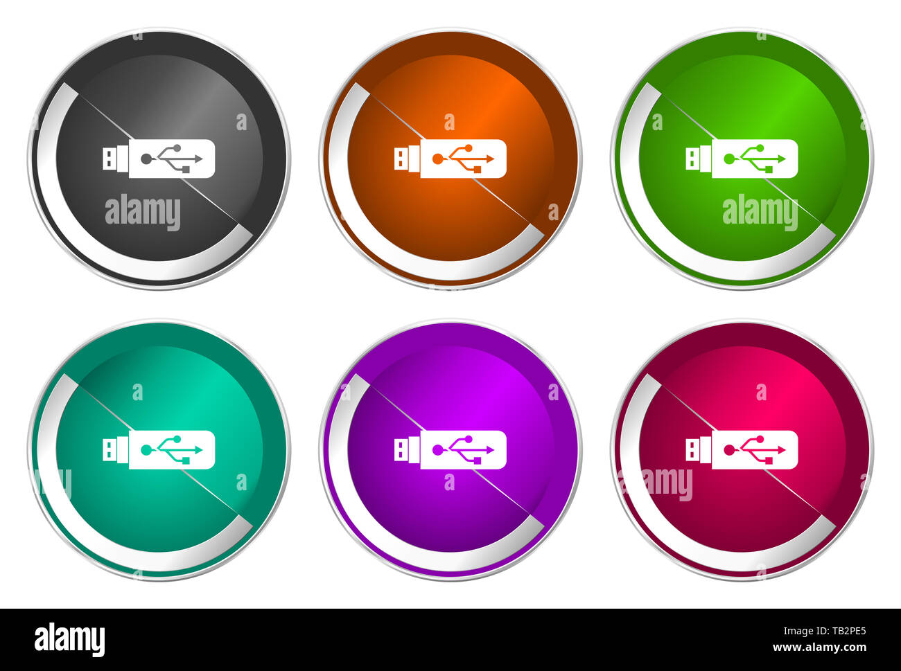 Usb icon set, silver metallic web buttons Stock Photo - Alamy