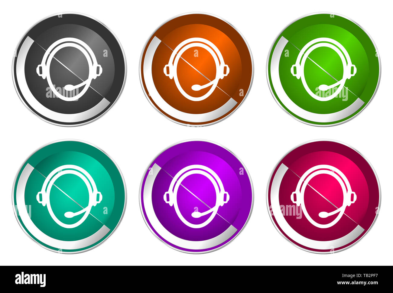 Customer service icon set, silver metallic web buttons Stock Photo - Alamy