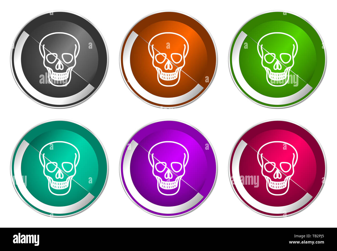 Skull icon set, silver metallic web buttons Stock Photo - Alamy