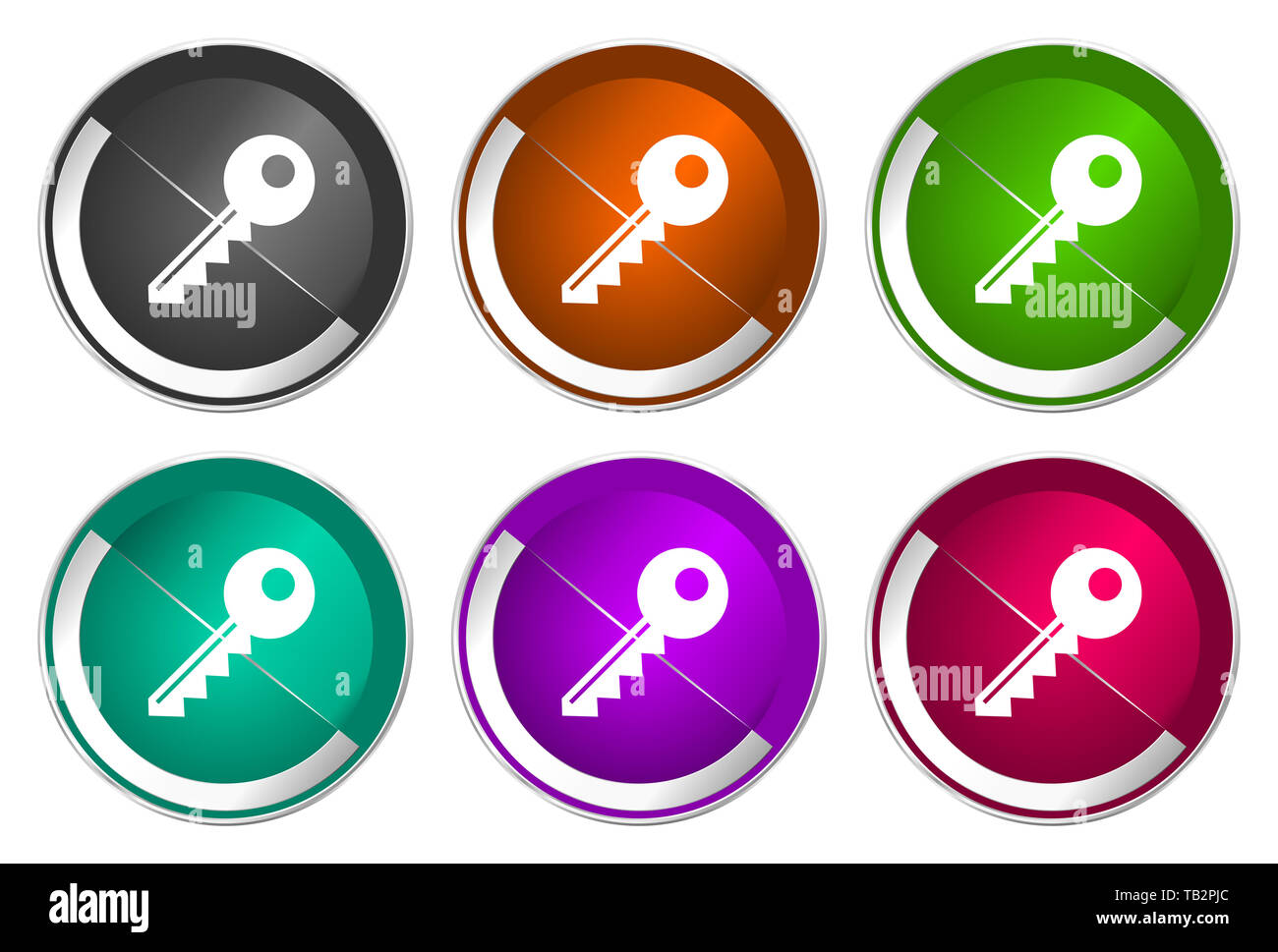 Key icon set, silver metallic web buttons Stock Photo - Alamy