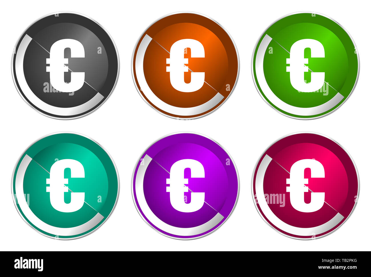 Euro icon set, silver metallic web buttons Stock Photo - Alamy