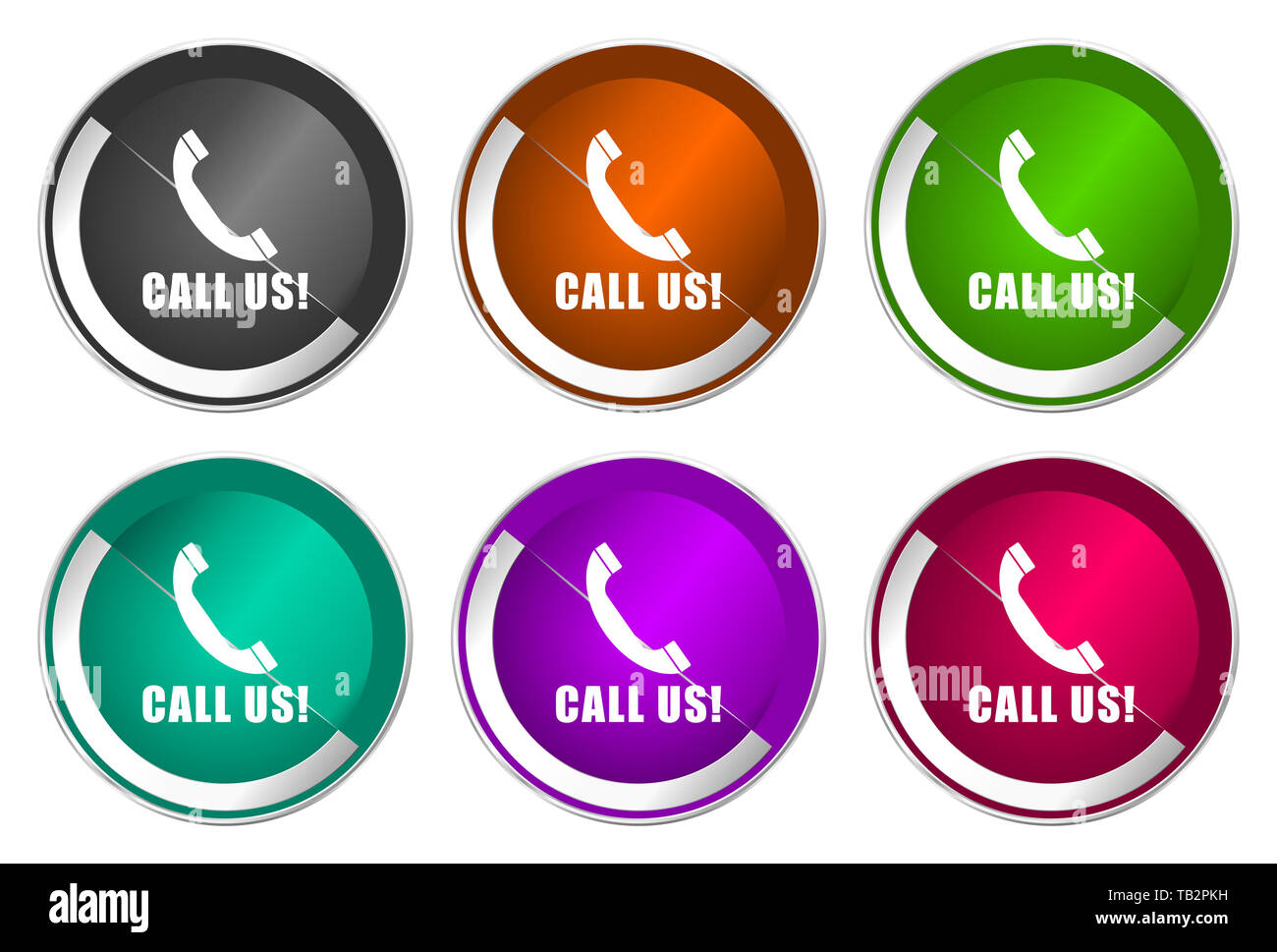 Call us icon set, silver metallic web buttons Stock Photo - Alamy