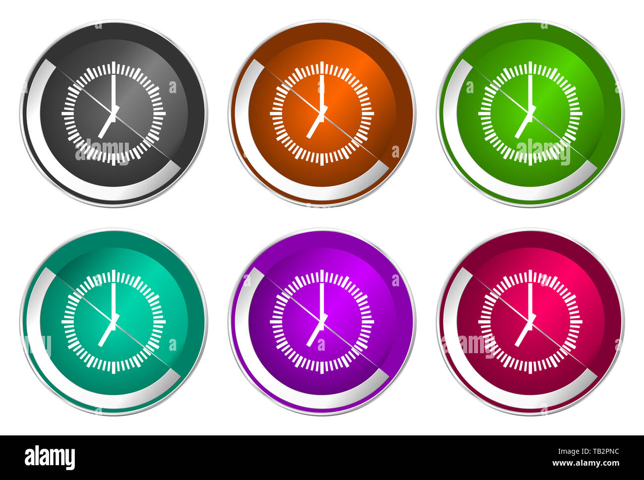 Time icon set, silver metallic web buttons Stock Photo - Alamy
