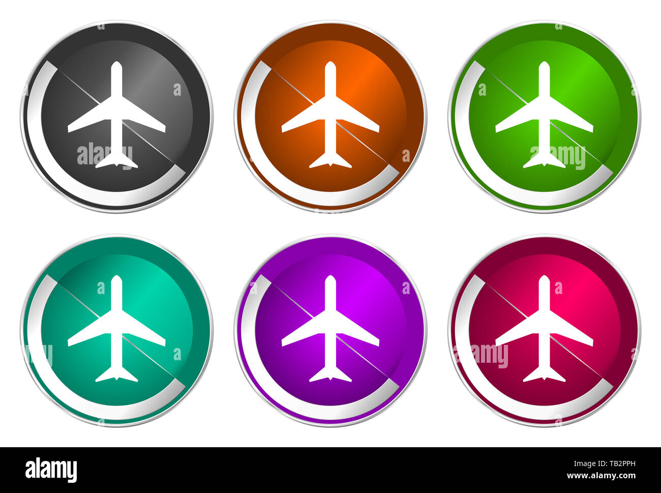 Plane icon set, silver metallic web buttons Stock Photo - Alamy