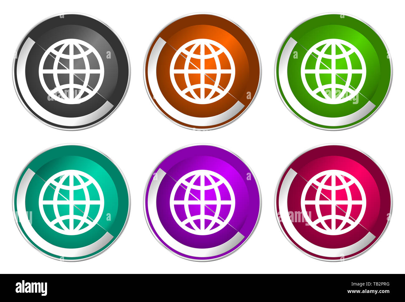 Globe icon set, silver metallic web buttons Stock Photo - Alamy