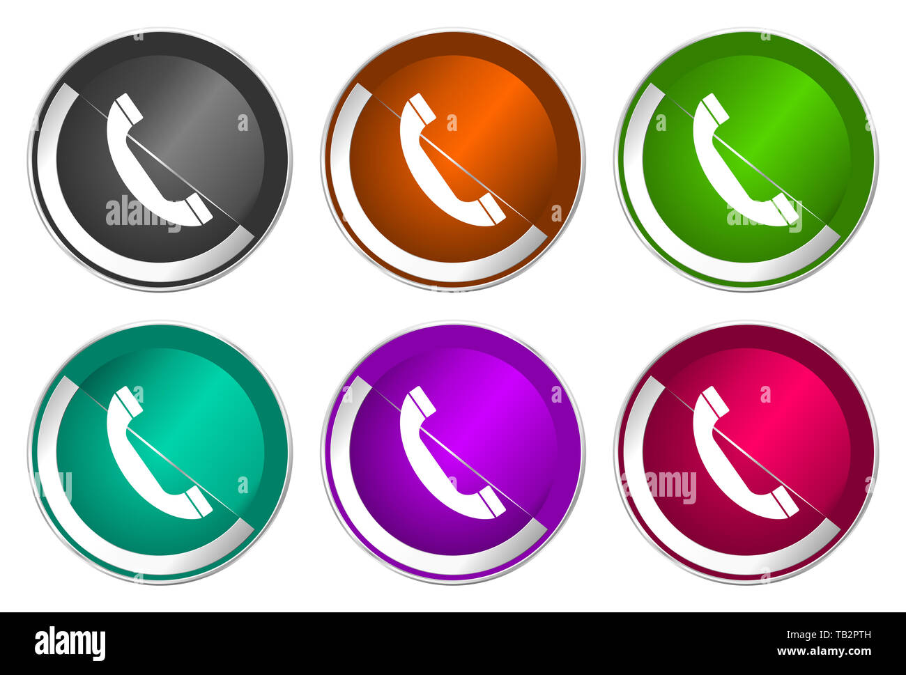 Phone icon set, silver metallic web buttons Stock Photo - Alamy
