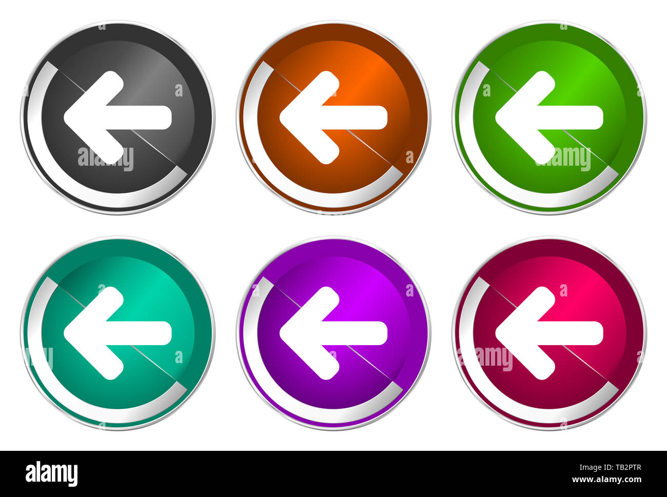 Left arrow icon set, silver metallic web buttons Stock Photo - Alamy