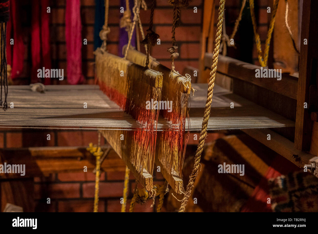 vintage old loom sewing weaving machine close up Stock Photo - Alamy