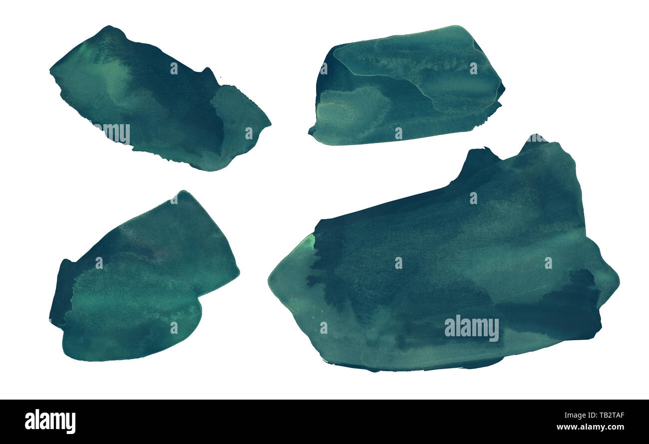 Set of deep green hand drawn watercolor stains Stock Photo - Alamy