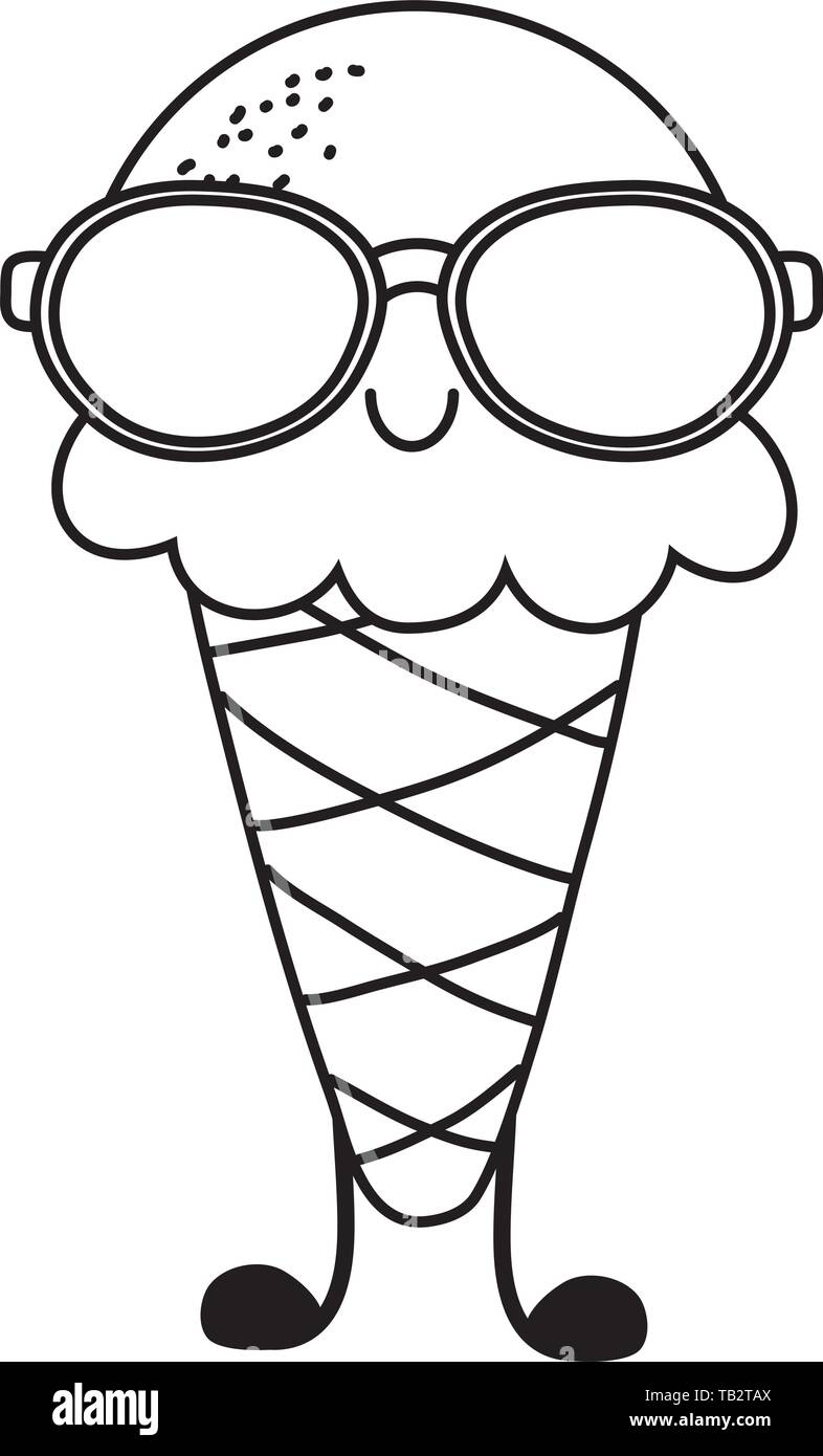 Ice cream cone with sunglasses summer funny cartoon vector illustration ...