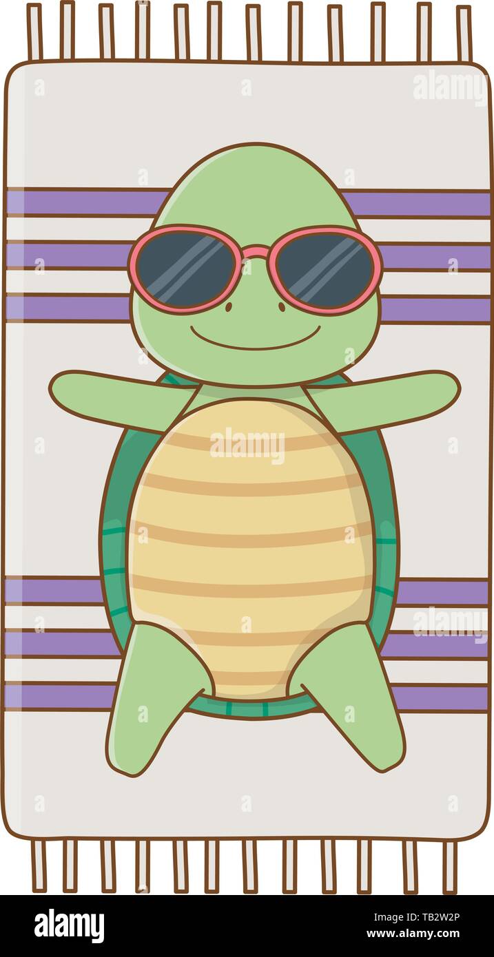 cute animal turtle enjoying summer time vacations holidays cartoon ...