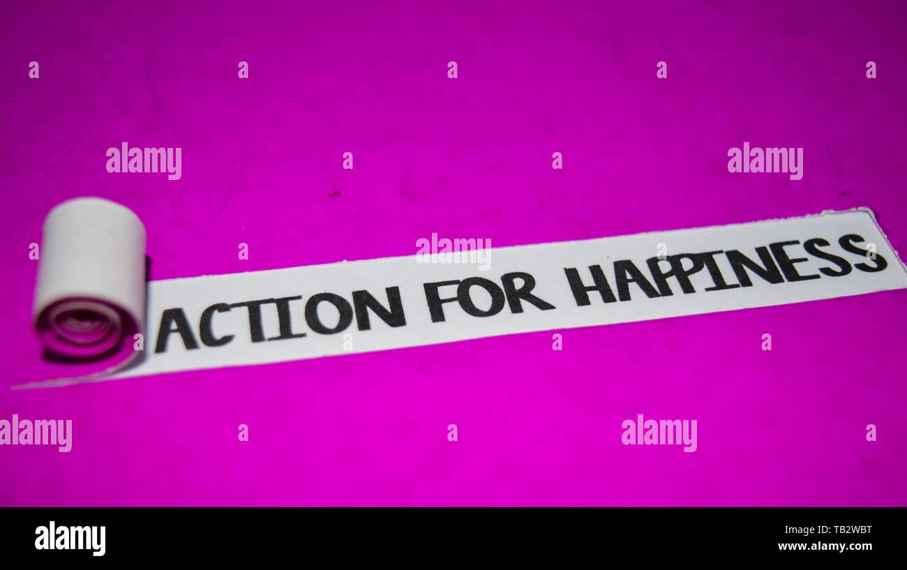 Action For Happiness text, Inspiration and positive vibes concept on ...