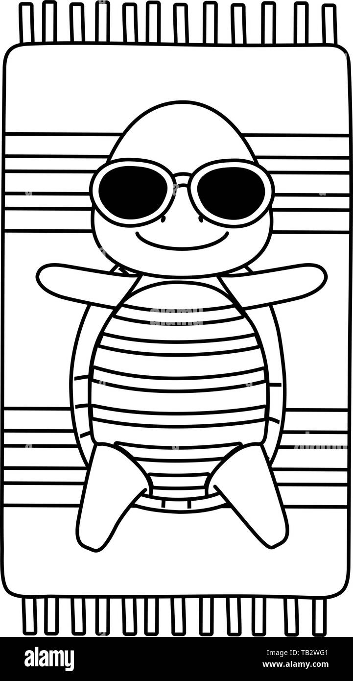 cute animal turtle enjoying summer time vacations holidays cartoon ...
