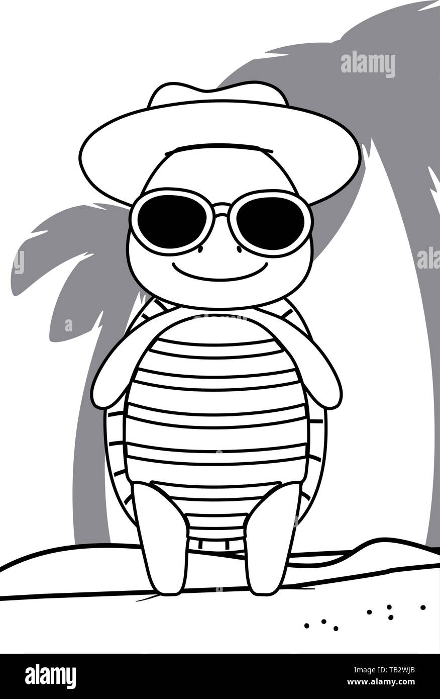 cute animal turtle enjoying summer time vacations holidays cartoon ...