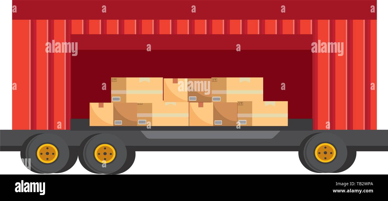 cargo truck vehicle container with boxes cartoon vector illustration ...
