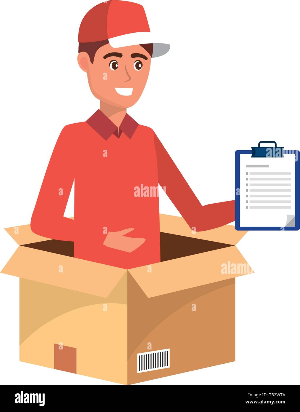 delivery service worker man inside box with paper bill cartoon vector ...