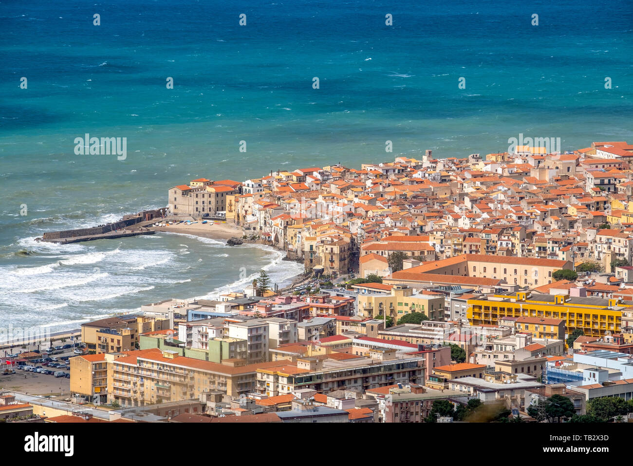Elevated view of Cefalu old town, Sicily Stock Photo - Alamy