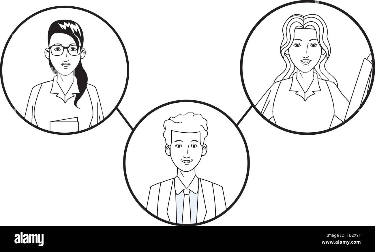 group of business people avatar profile picture in round icon black and ...