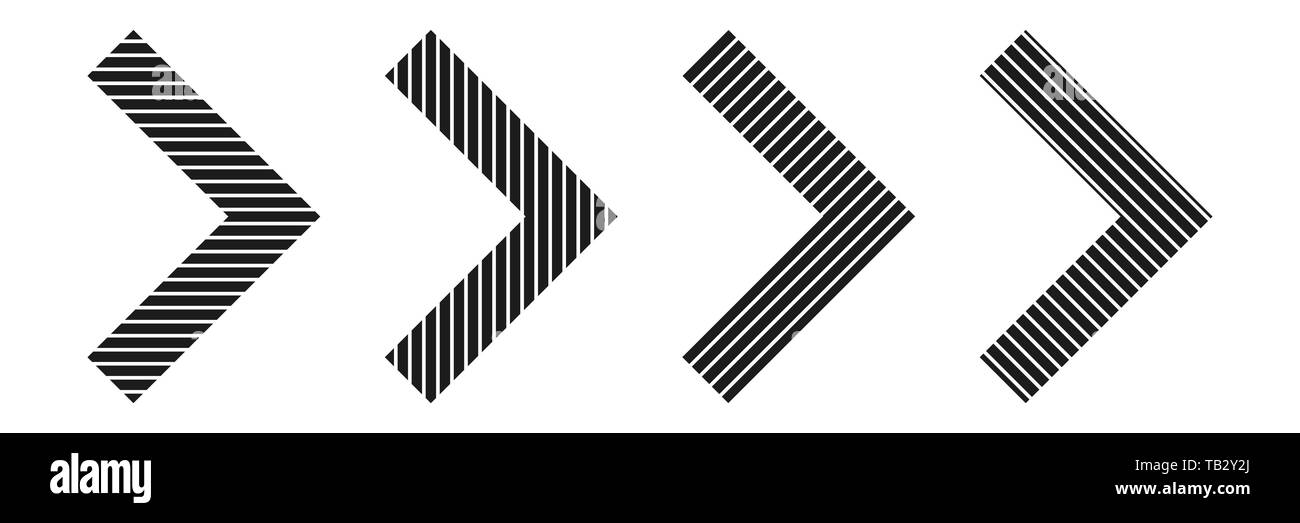 Set of black striped arrows. Vector illustration. Abstract arrows ...