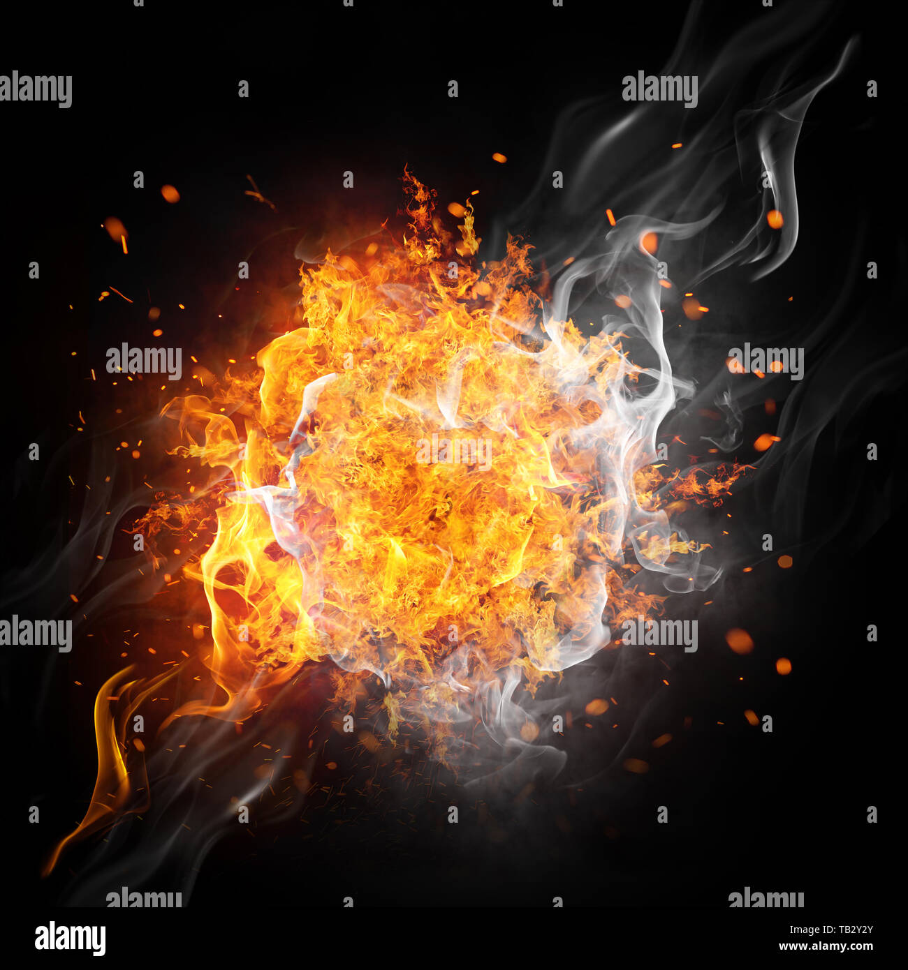 Fire effect isolation over black background Stock Photo - Alamy