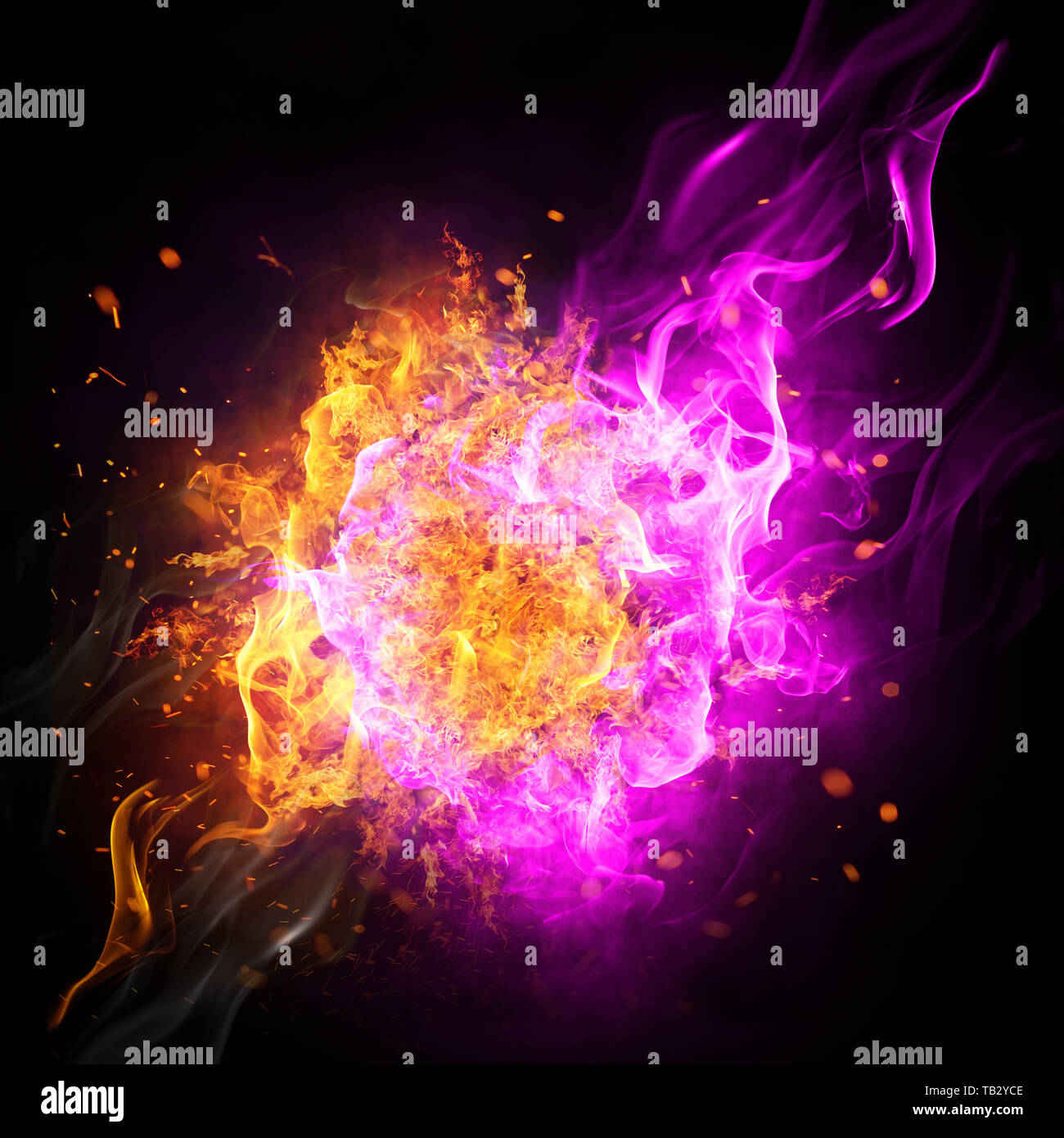 Fire effect isolation over black background Stock Photo - Alamy