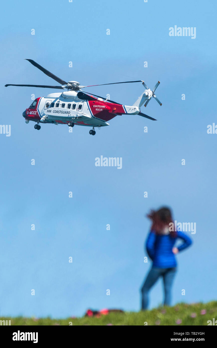 A Sikorsky S-92A HM Coastguard SAR Helicopter G-MCCZ operated by ...