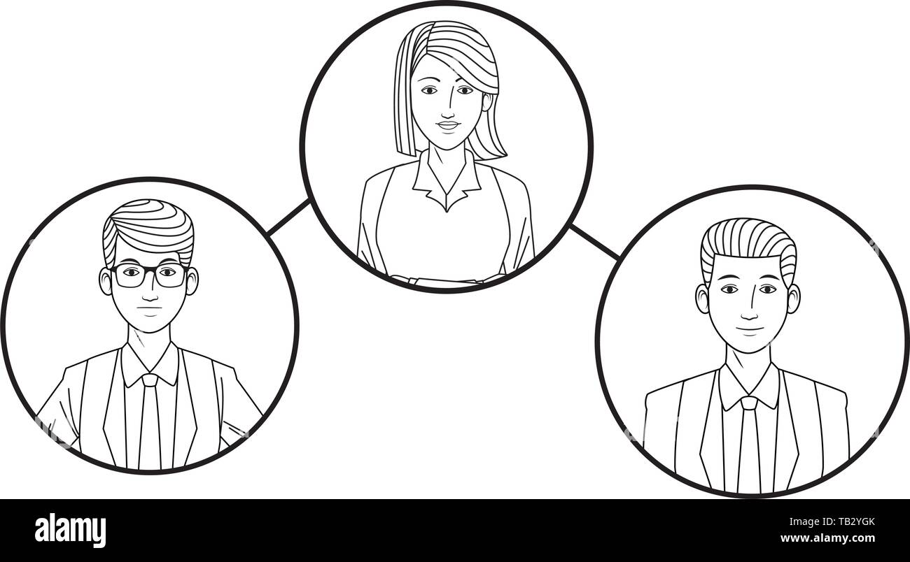 group of business people avatar profile picture in round icon black and ...