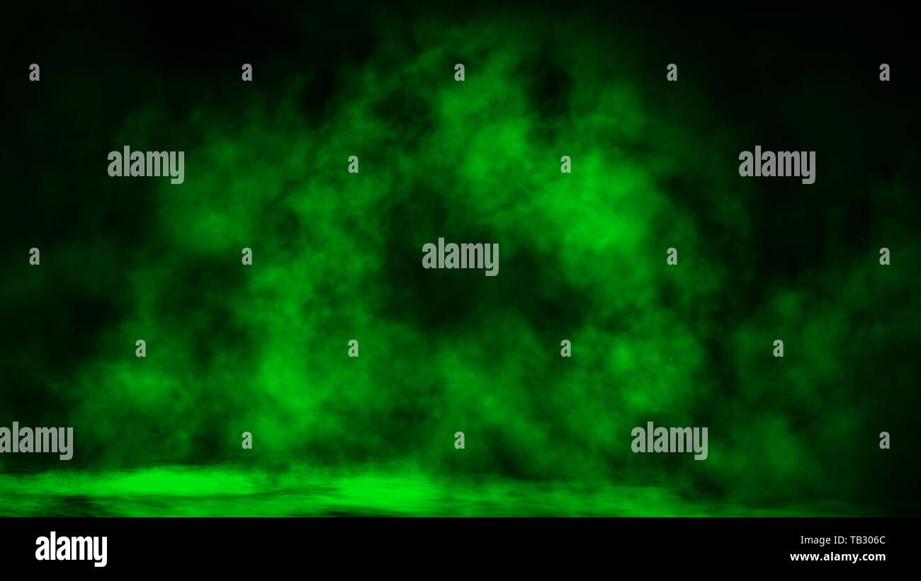 Abstract texture green smoke moves on a black background . Design ...