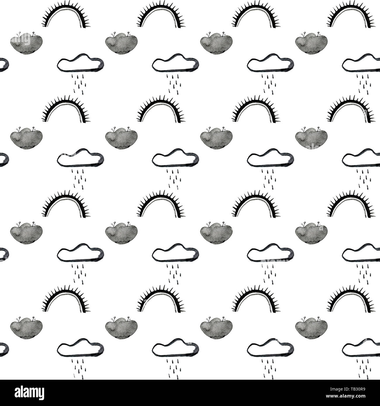 Doodle clouds pattern. Hand drawn seamless background with clouds and ...