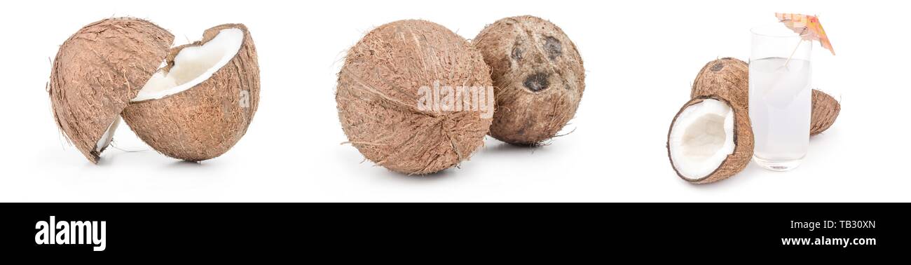 Set of coconut on white Stock Photo - Alamy