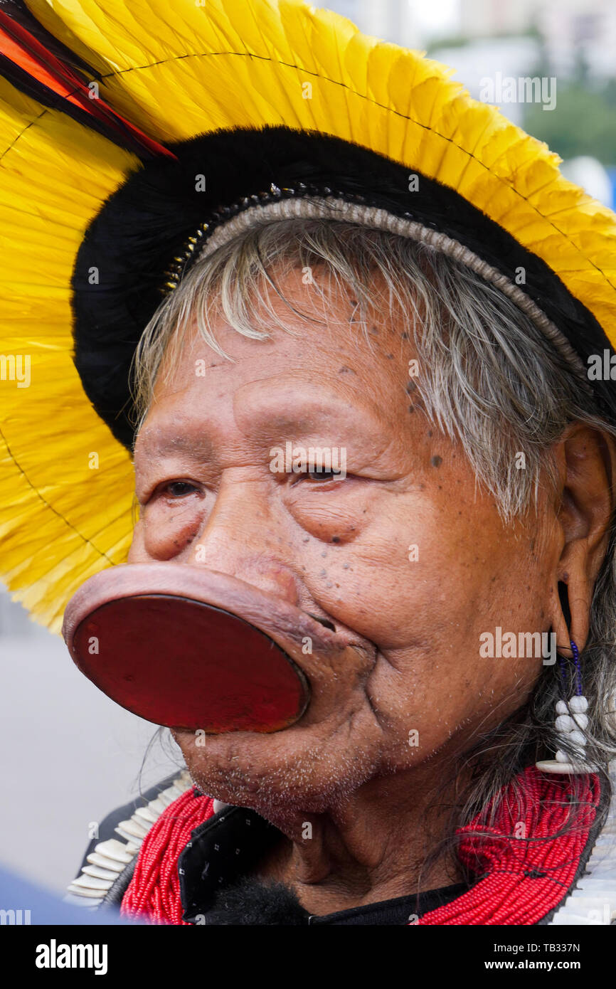 Chief Raoni appears in Lyon, France Stock Photo - Alamy