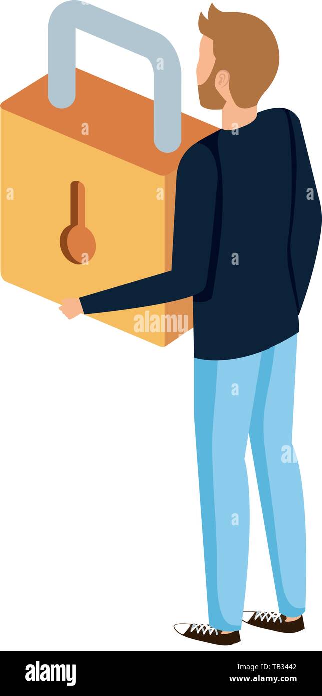 man lifting safe secure padlock Stock Vector Image & Art - Alamy