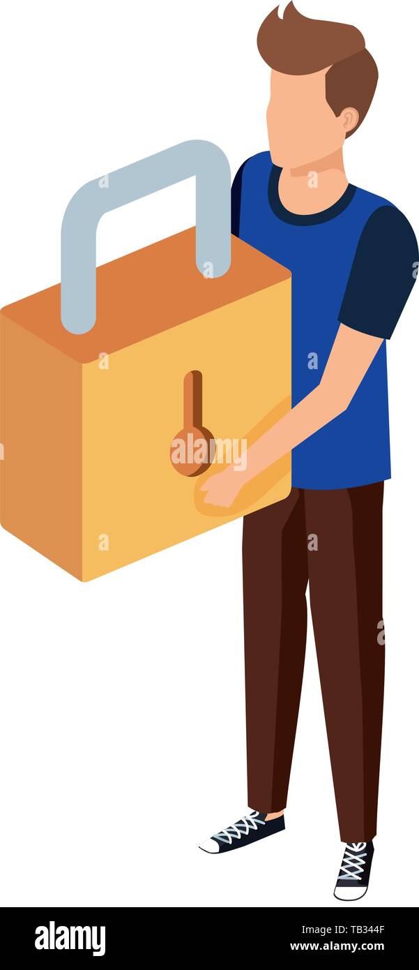man lifting safe secure padlock Stock Vector Image & Art - Alamy