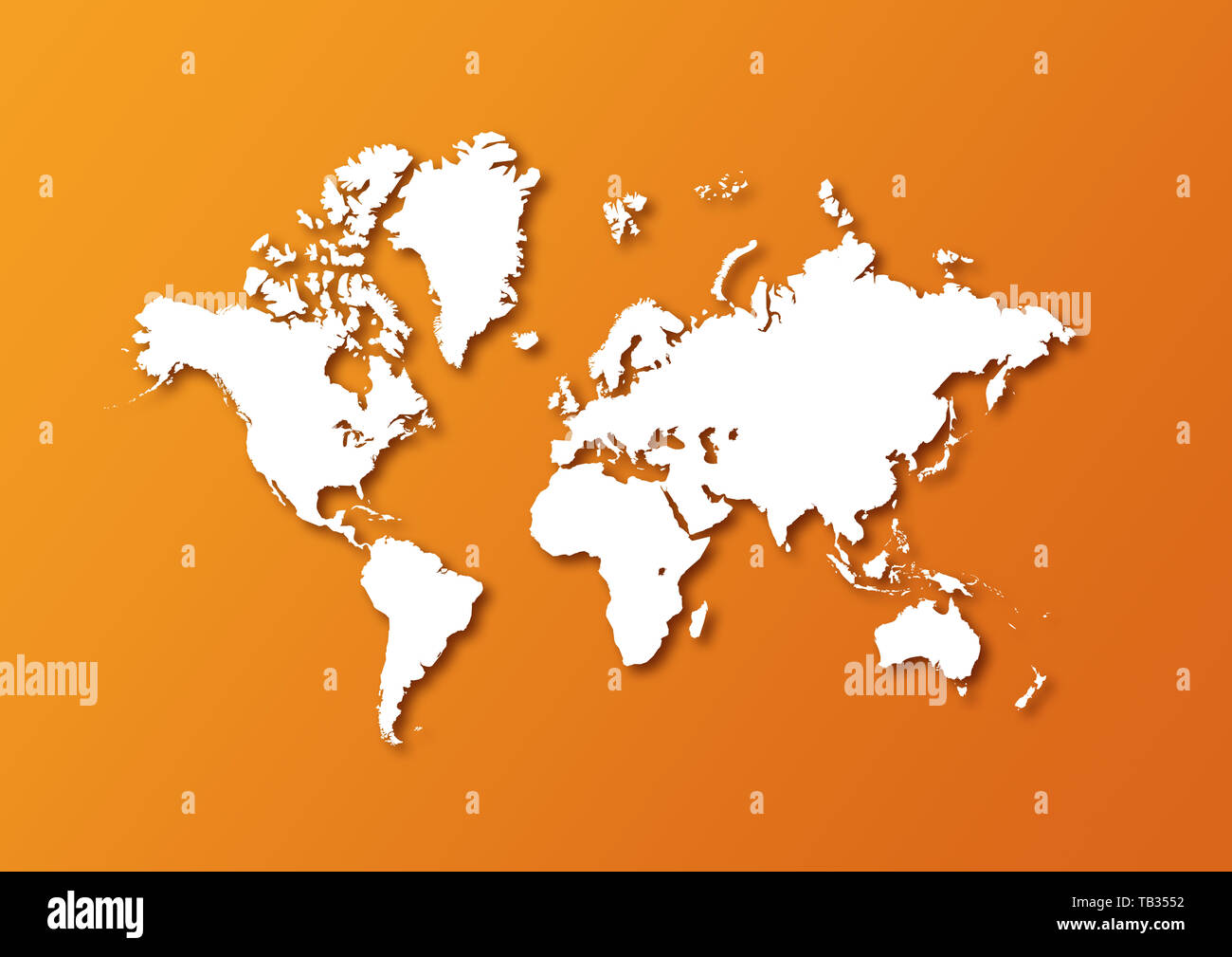 Detailed world map isolated on orange background with shadows Stock ...