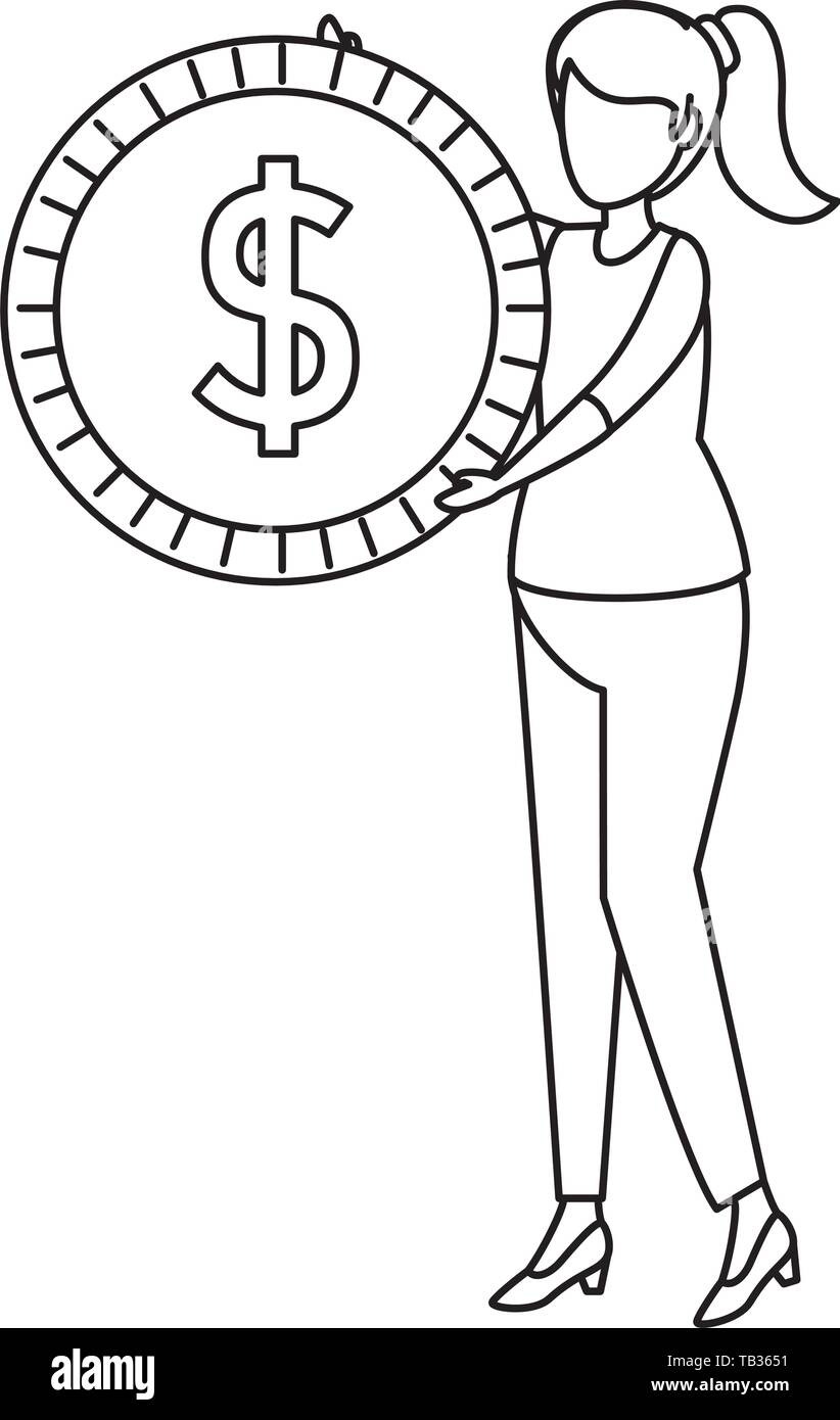 young woman lifting coin money dollar Stock Vector Image & Art - Alamy