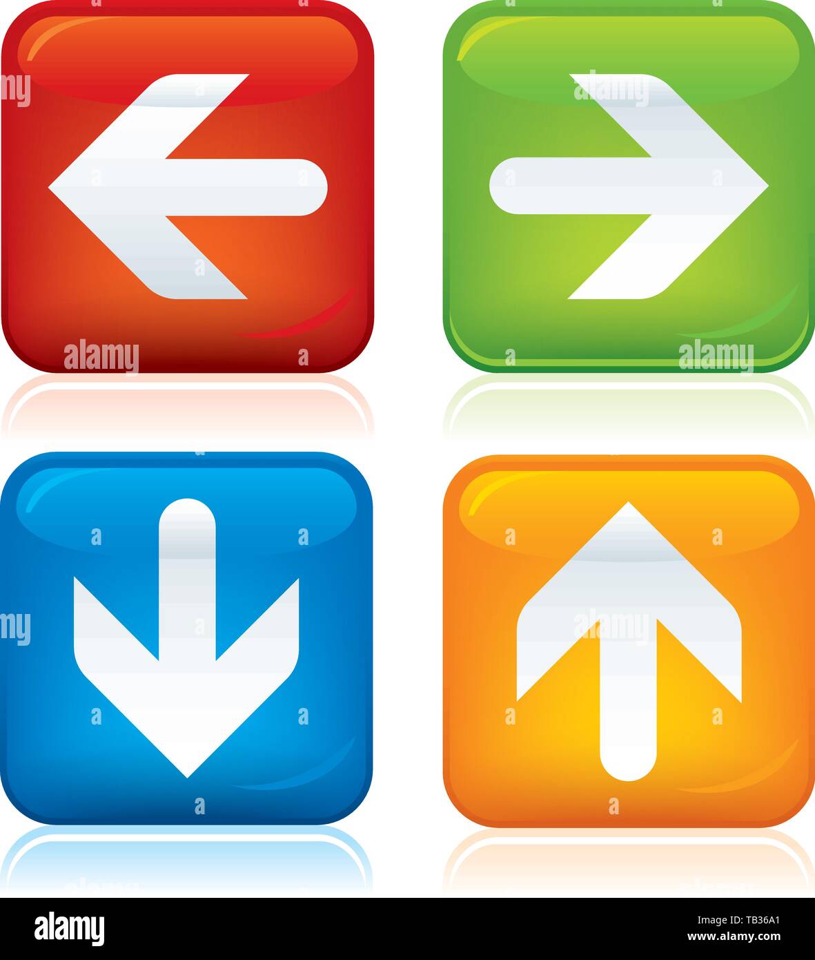 Vector illustration. Four buttons in assorted colors with arrow candy ...