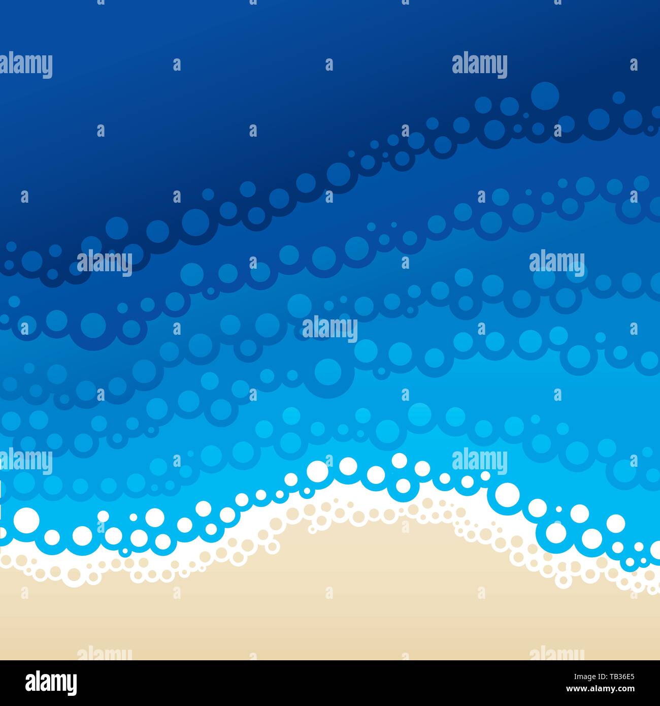 Vector illustration. Beach background with waves and sand. Upper view ...