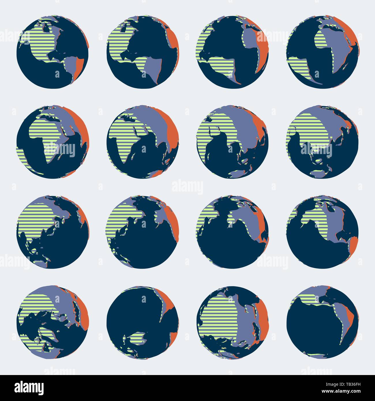Huge set of comic style globe map with bright colors for world wide ...