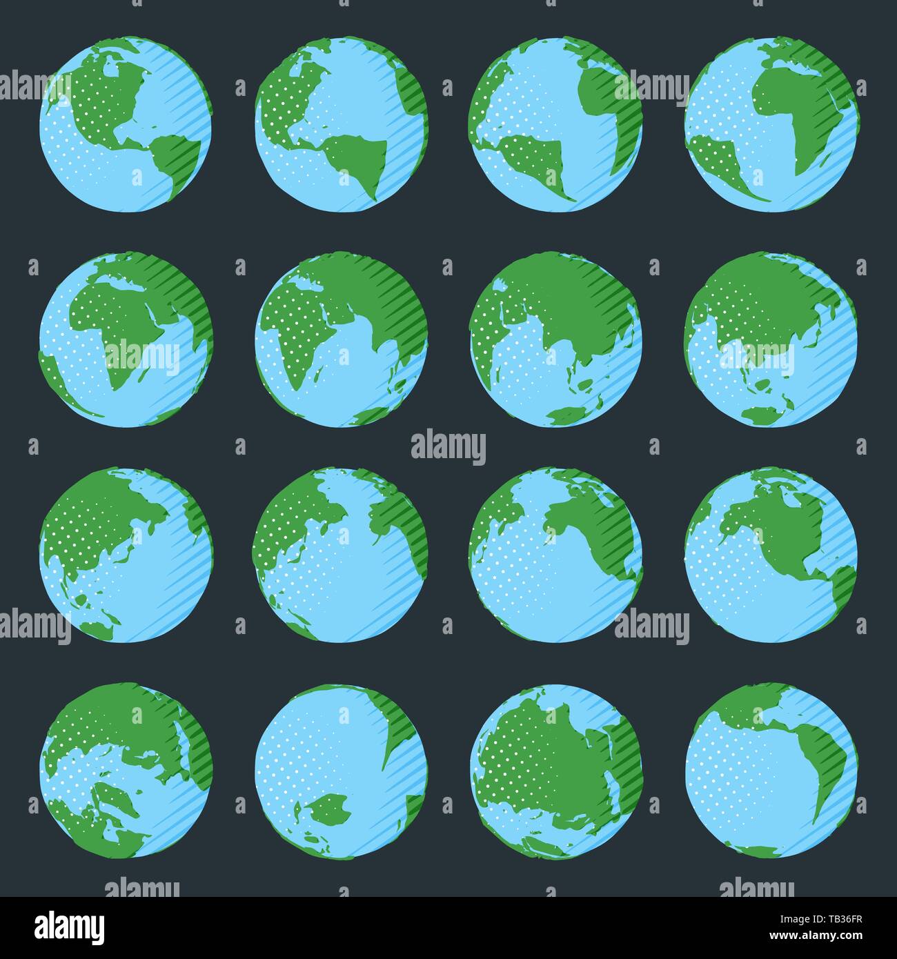Big collection of planet Earth in comic book style with polka dot and ...